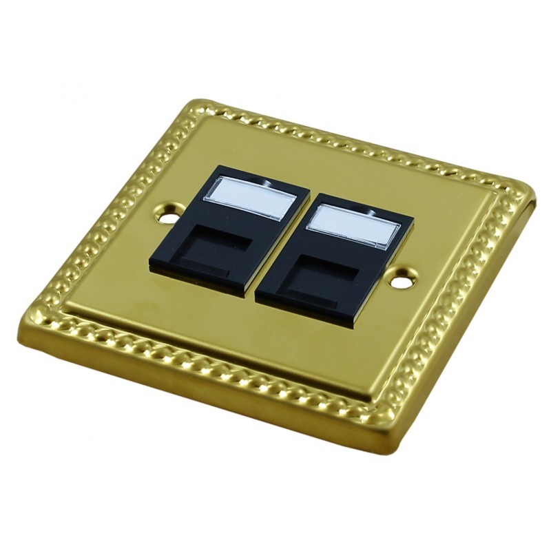 singlegang metal faceplate with 2 cat6 utp module modules