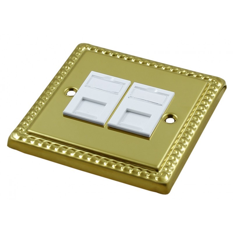 singlegang metal faceplate with 2 cat6 utp module modules
