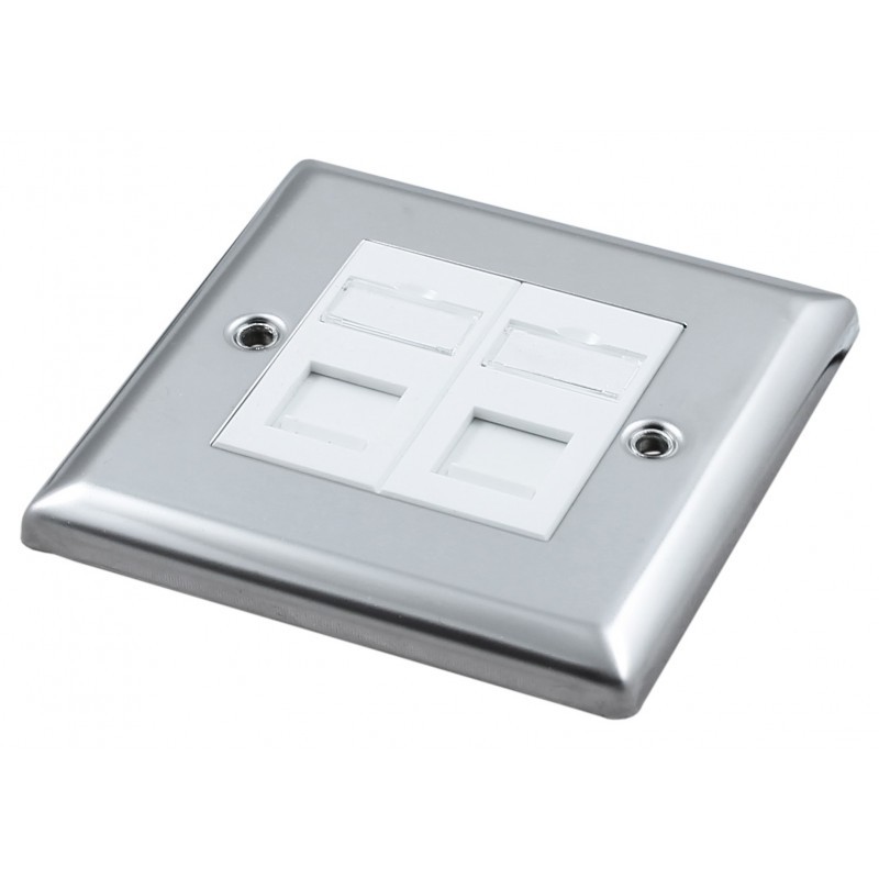 singlegang metal faceplate with 2 cat6 utp module modules