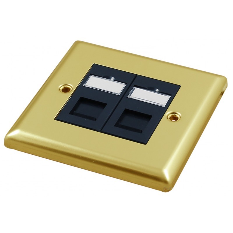 singlegang metal faceplate with 2 cat6 utp module modules